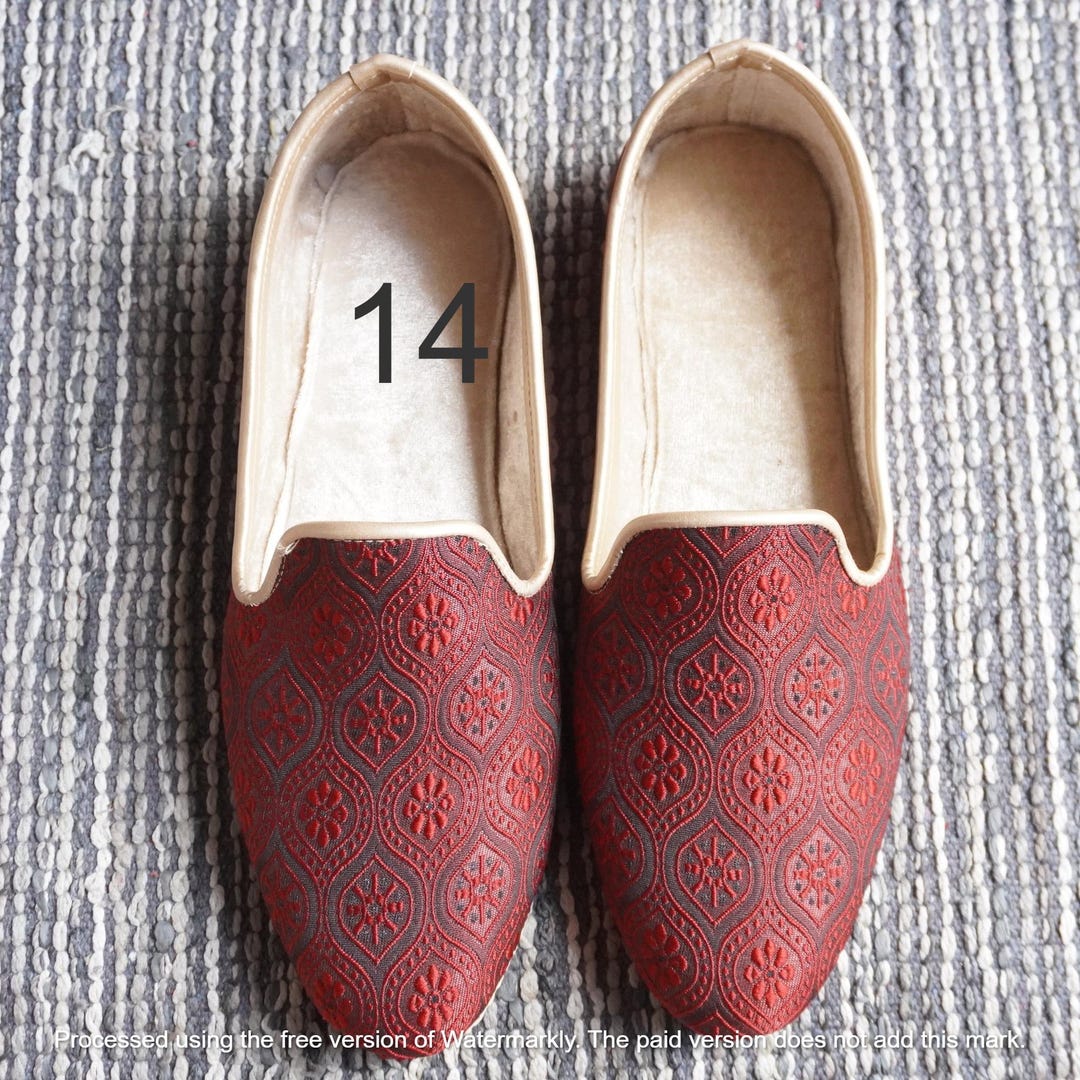 Maroon Embroidered Mojari Shoes for Men, Handmade Indian Jutti Loafers ...