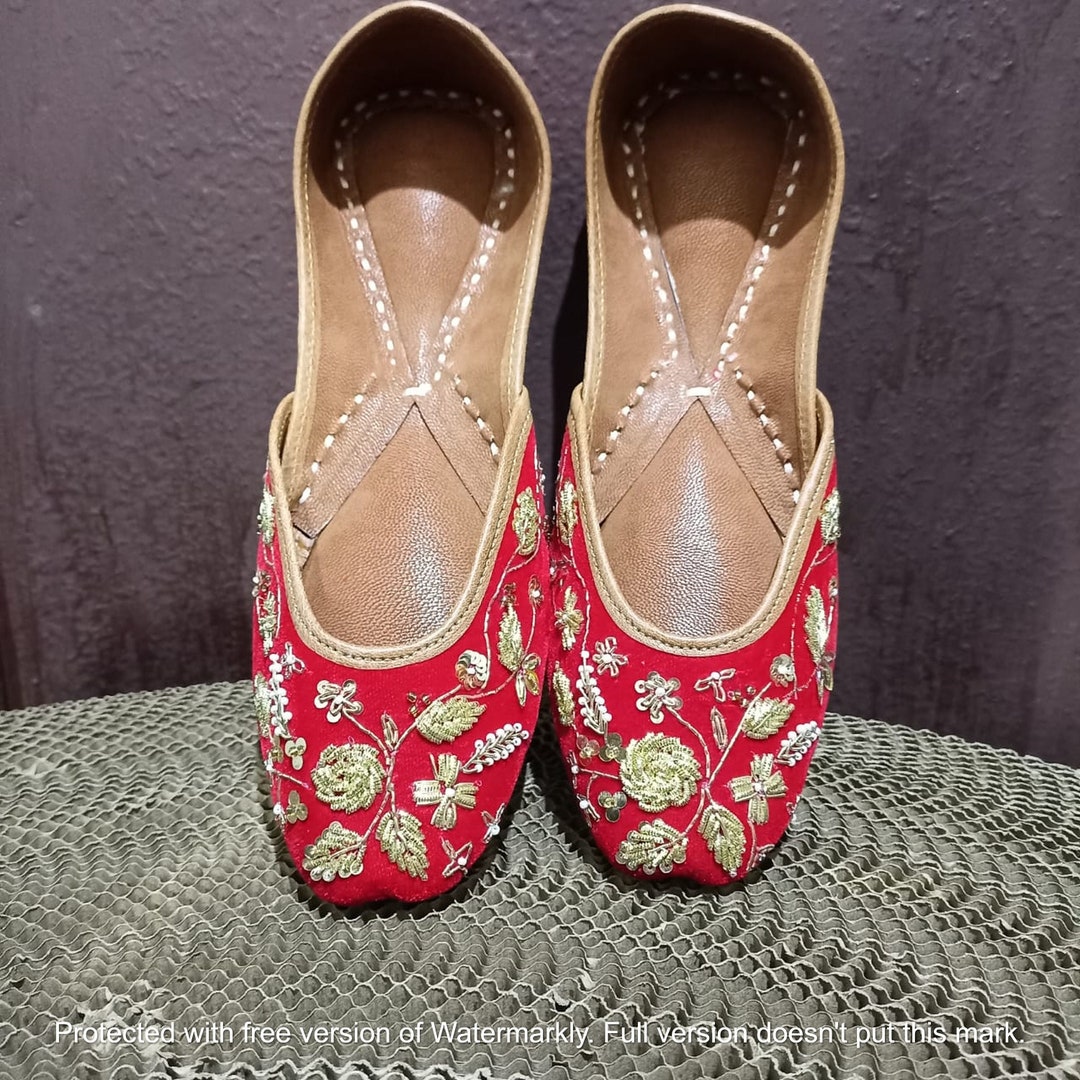 Red Woman Punjabi Jutti-handmade Leather Bridal Shoes, Indian Wedding ...