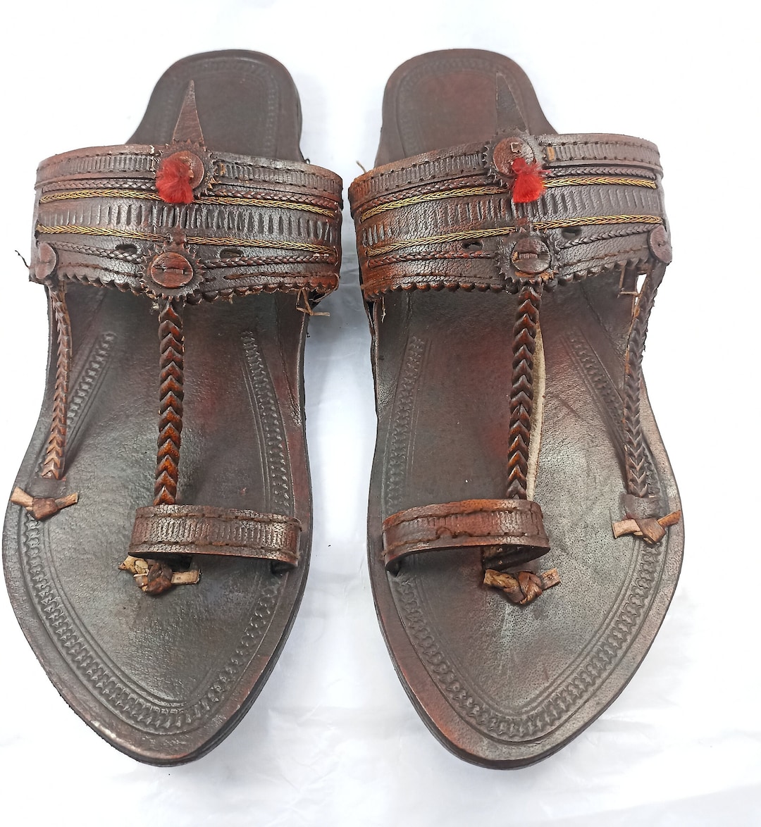 Men Genuine Leather Kolhapuri Chappal Handmade Indian Sandals ...