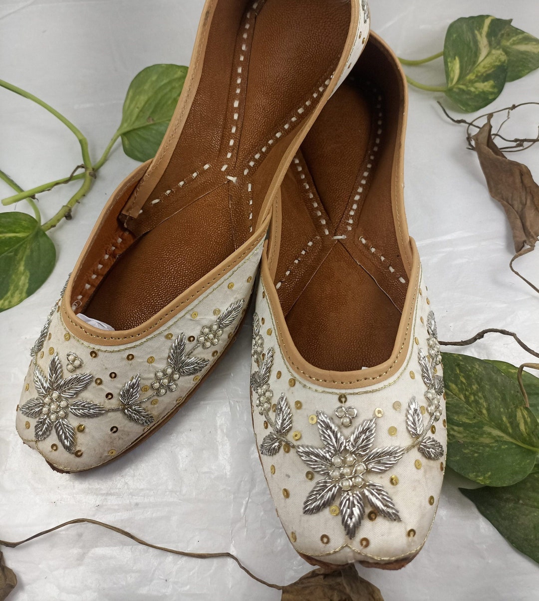 Elegance in Every Step: Punjabi Jutti, Handmade Silver Embroidered ...