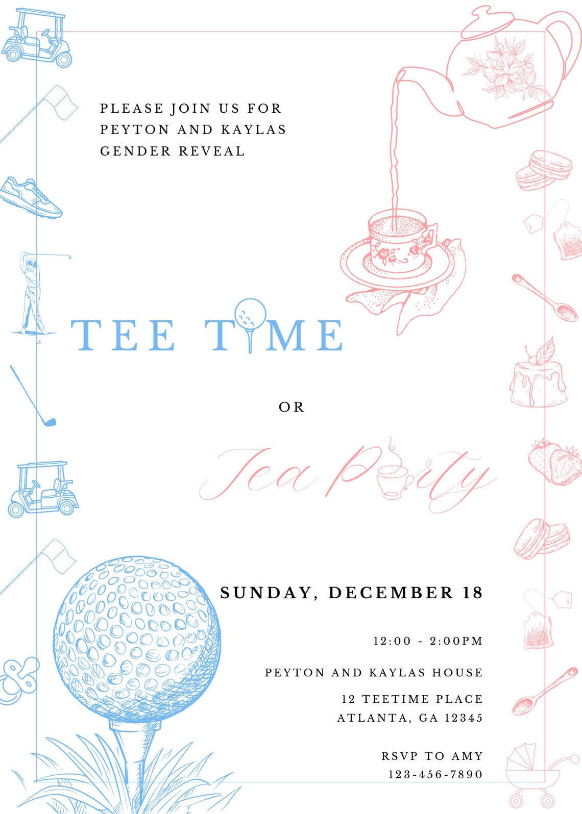 Tee Time or Tea Party Custom Gender Reveal Invitation - Etsy