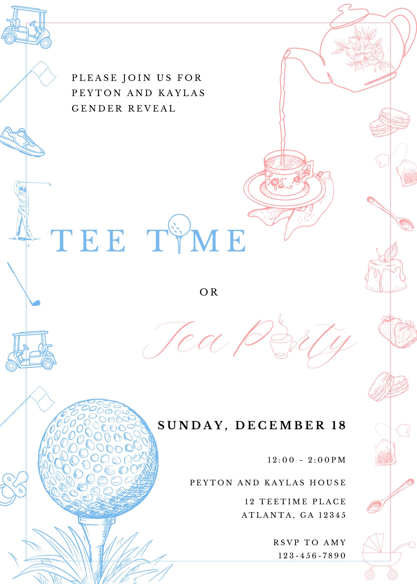 Tee Time or Tea Party Custom Gender Reveal Invitation - Etsy