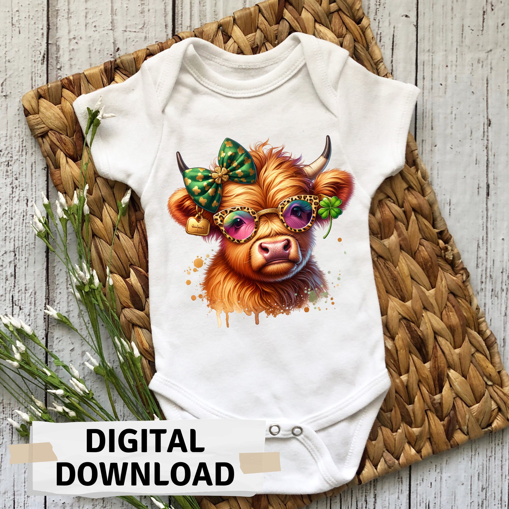 St. Patrick's Day Highland Cow Png Sublimation Design | Cute Highland ...