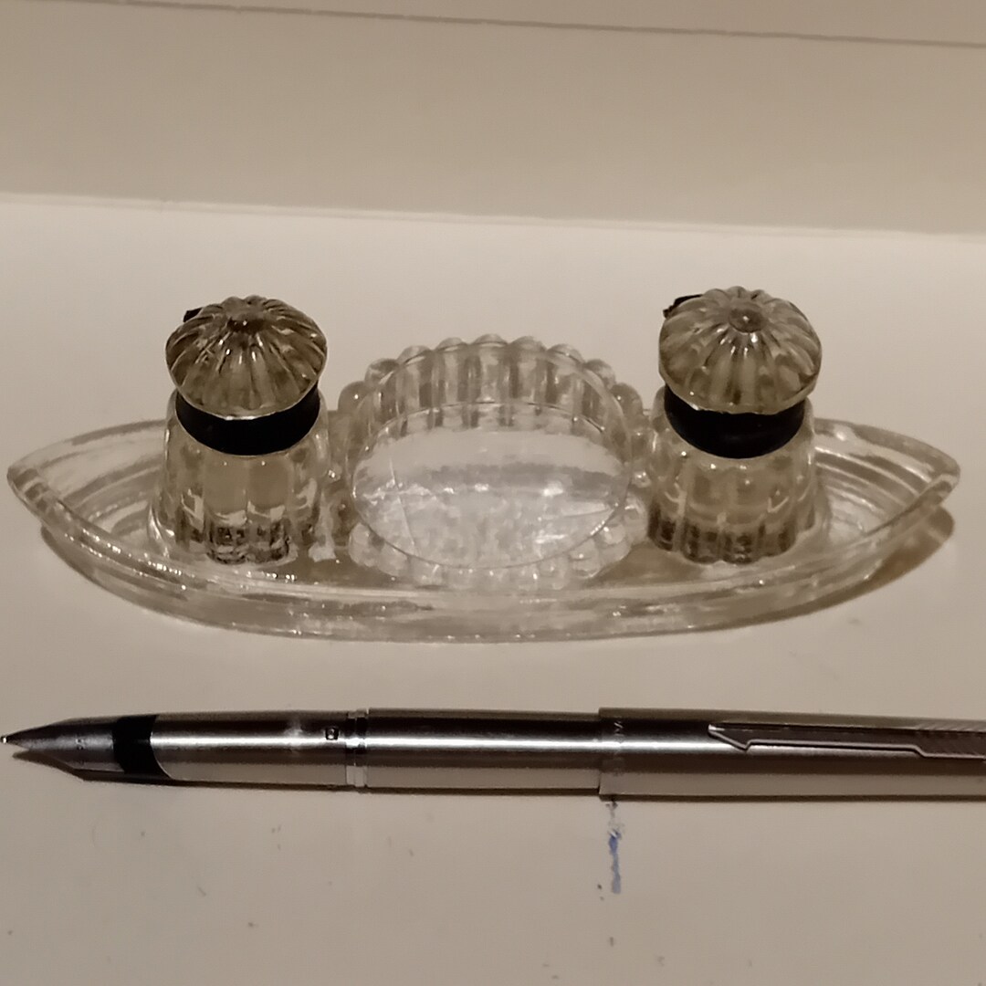 1930's Boat Shaped Pressed Glass Double Inkwell - Etsy