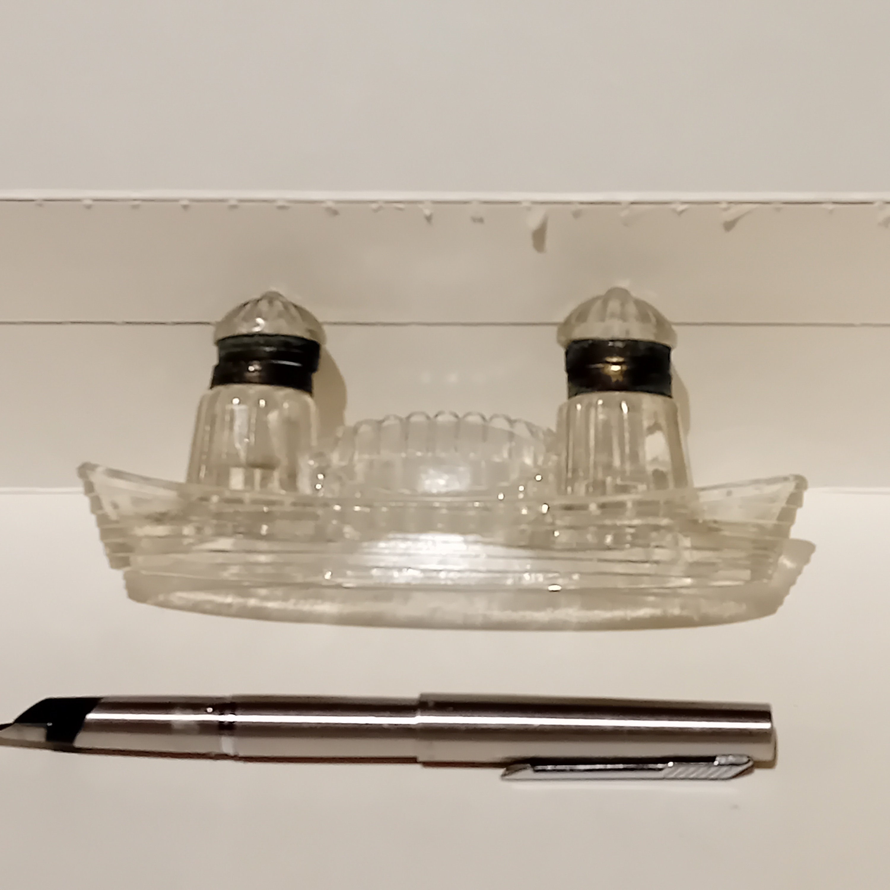 1930's Boat Shaped Pressed Glass Double Inkwell - Etsy