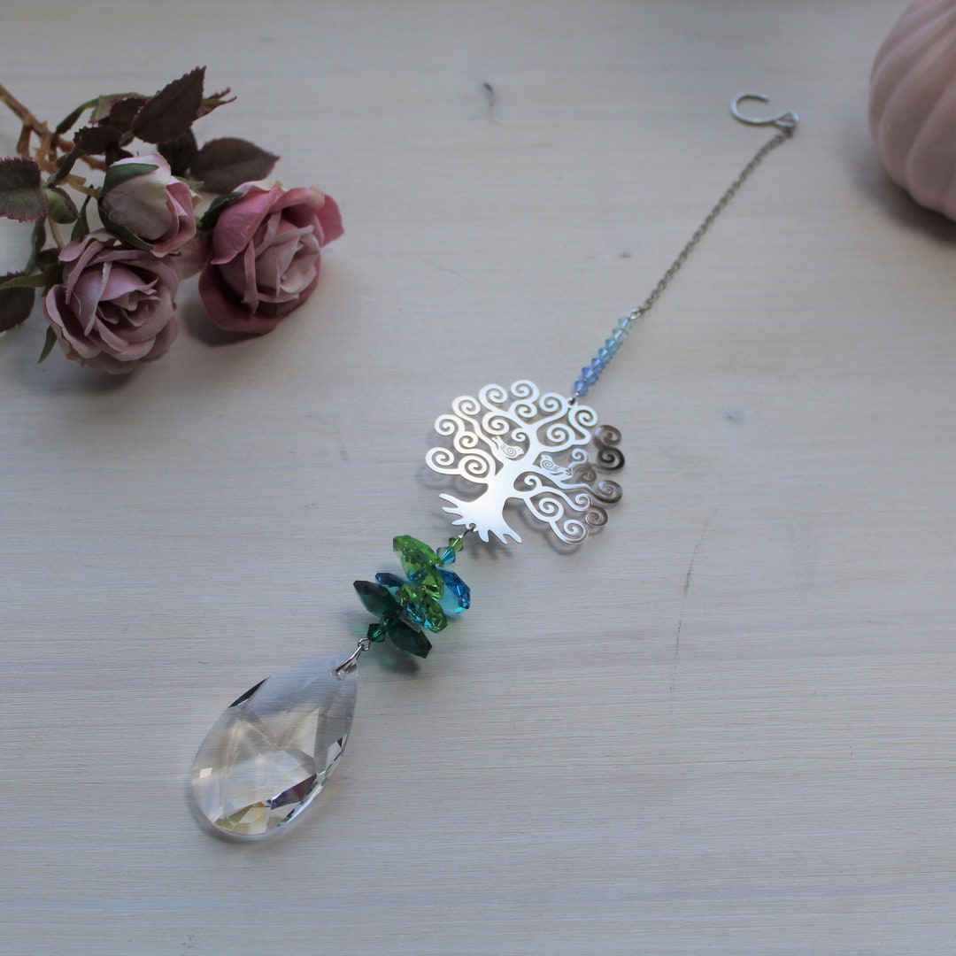 Tree of Life Sun Catcher, Large Tree of Life Crystal Window Decorations ...