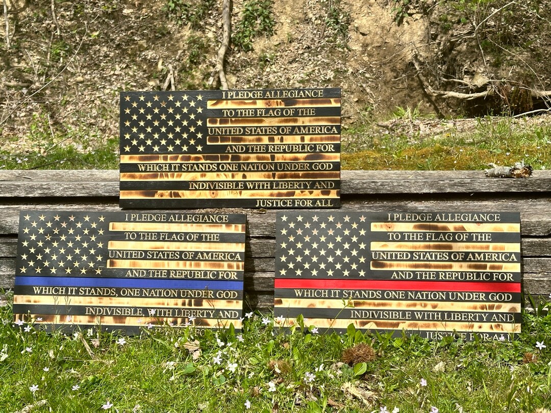Pledge of Allegiance Flag Wooden Flag Red Line Flag Blue Line Flag - Etsy