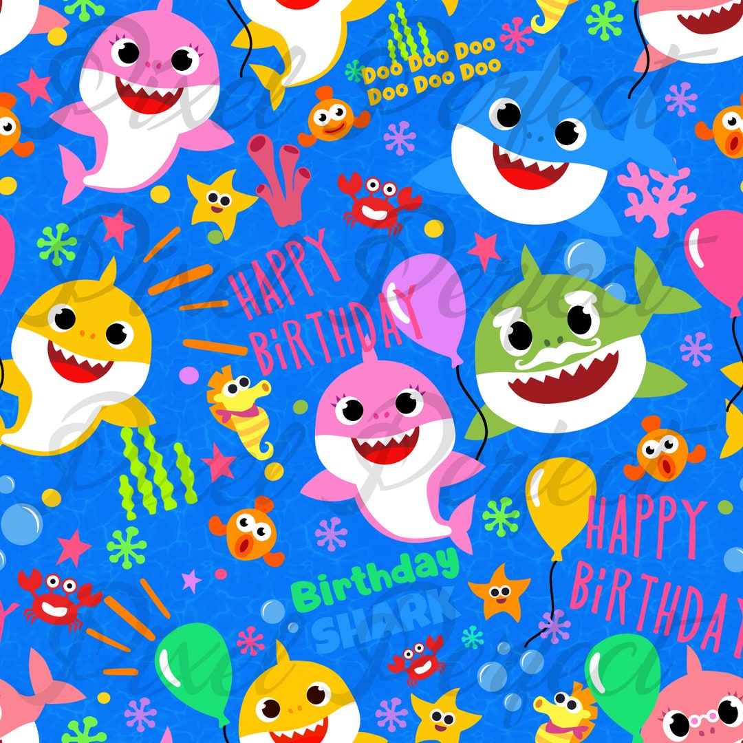 Seamless Design File Shark Birthday - Etsy