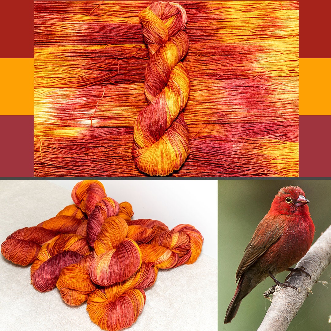 Firefinch Hand Dyed Yarn Sock, Fingering size 1 Needle US 1-2 Hook D3 Red Gold Orange Maroon ...