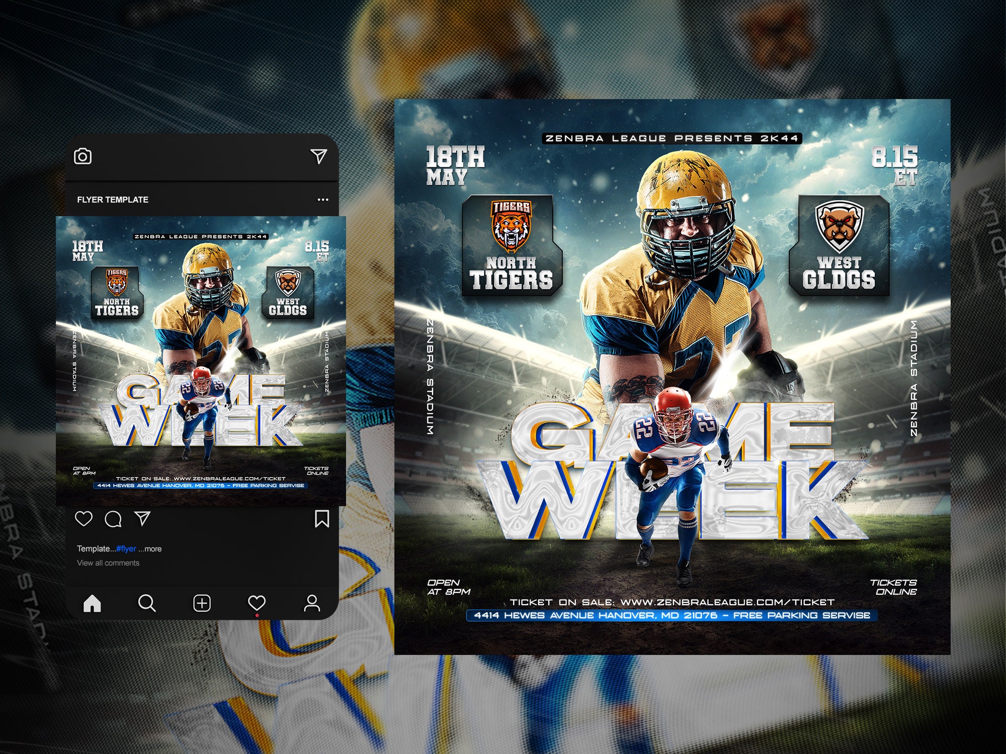 Game Day Football Flyer Template, Event Flyer, Football Flyer, Digital ...