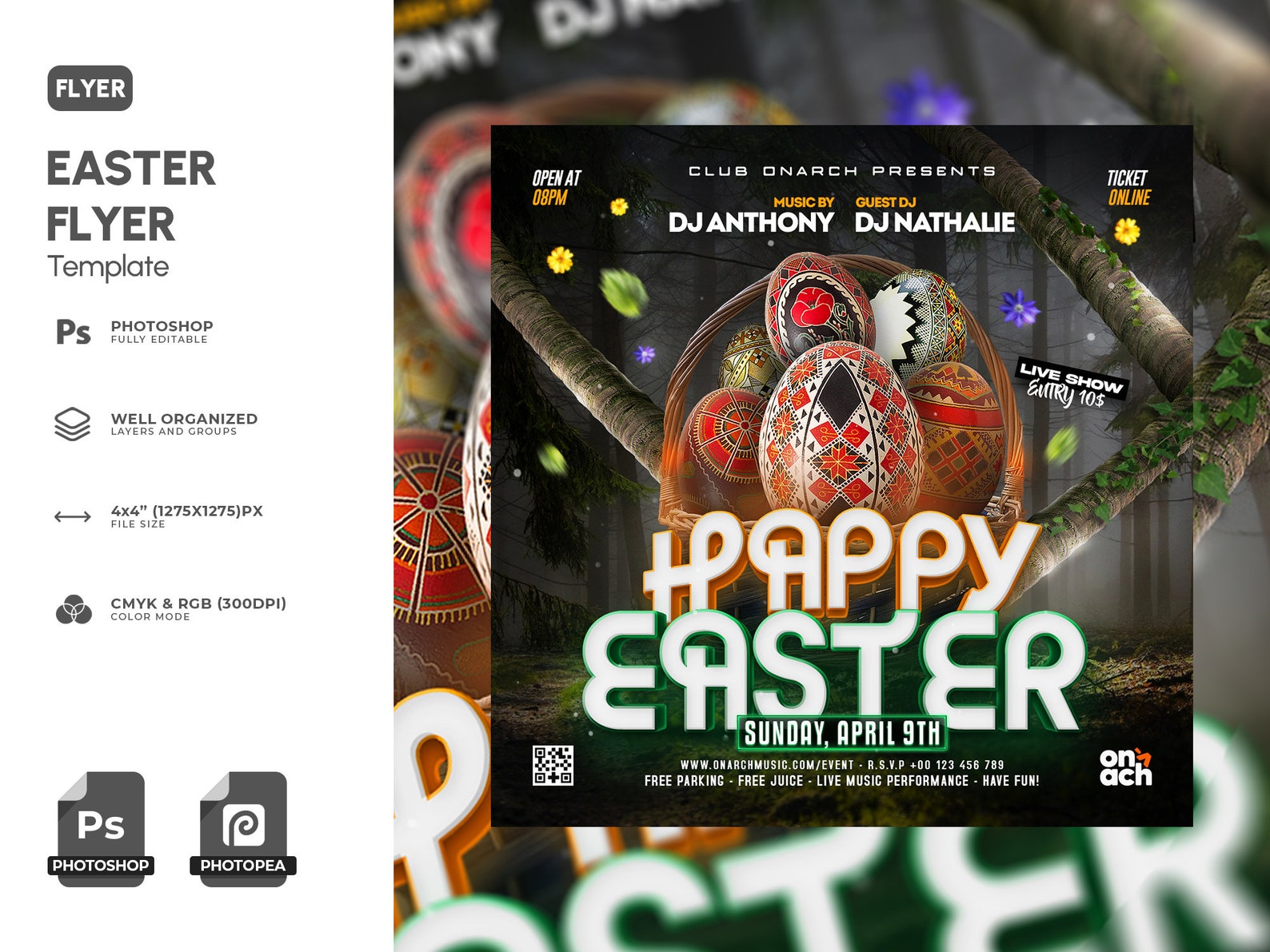 EDITABLE Happy Easter, Club Flyer Template, Event Flyer, Easter, DJ ...