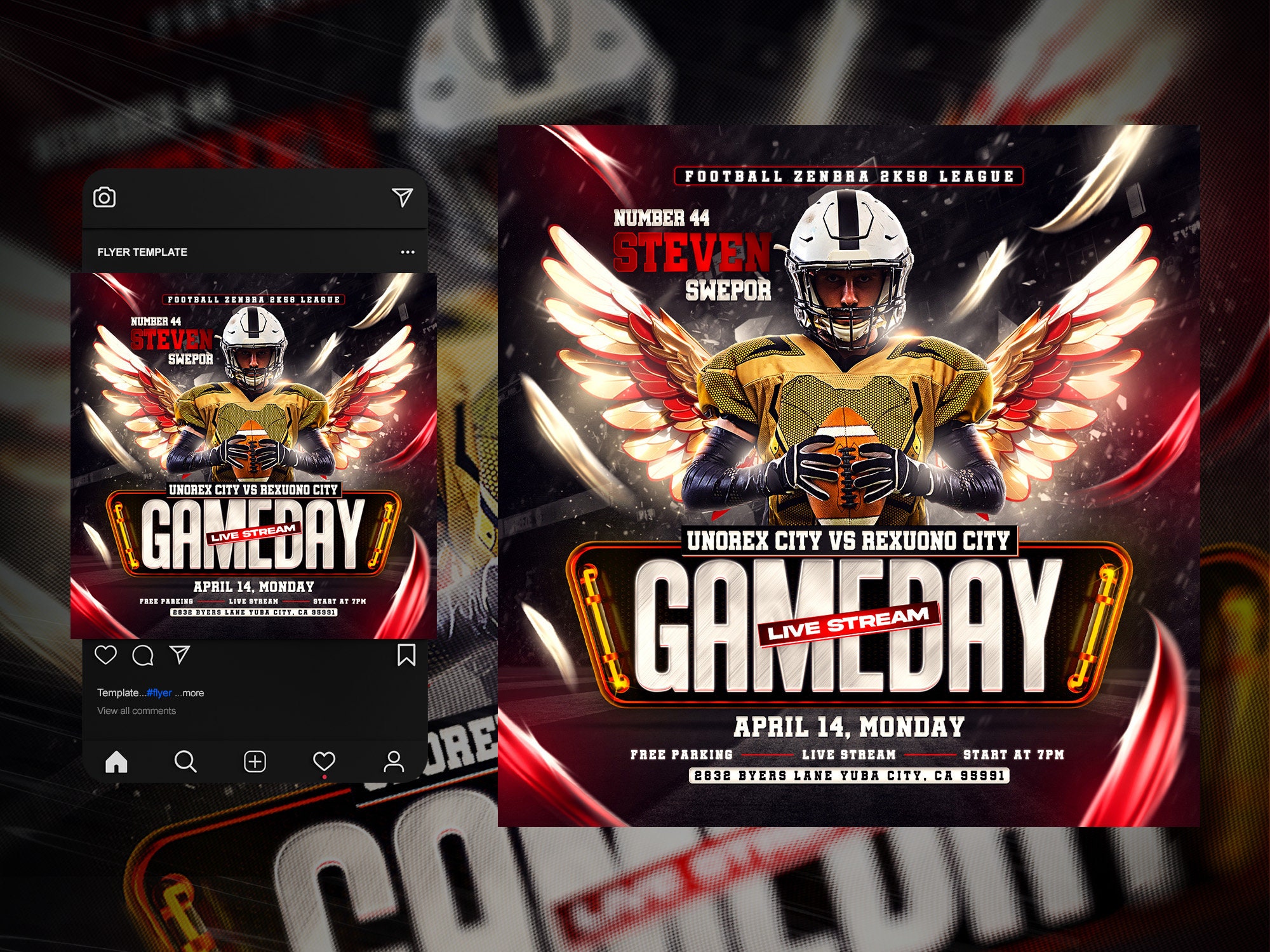 Game Day Football Flyer Template, Event Flyer, Football Flyer, Digital ...