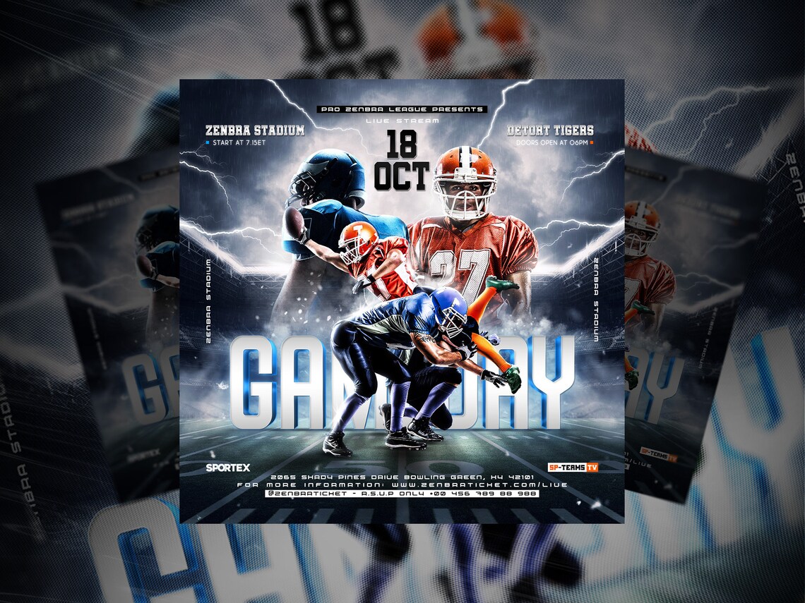 Game Day Football Flyer Template, Event Flyer, Football Flyer, Digital ...