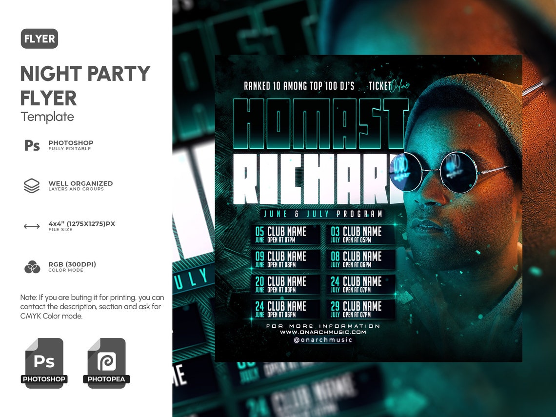 EDITABLE Club Flyer Template, Event Flyer, Night Club Invite Flyer, DJ ...