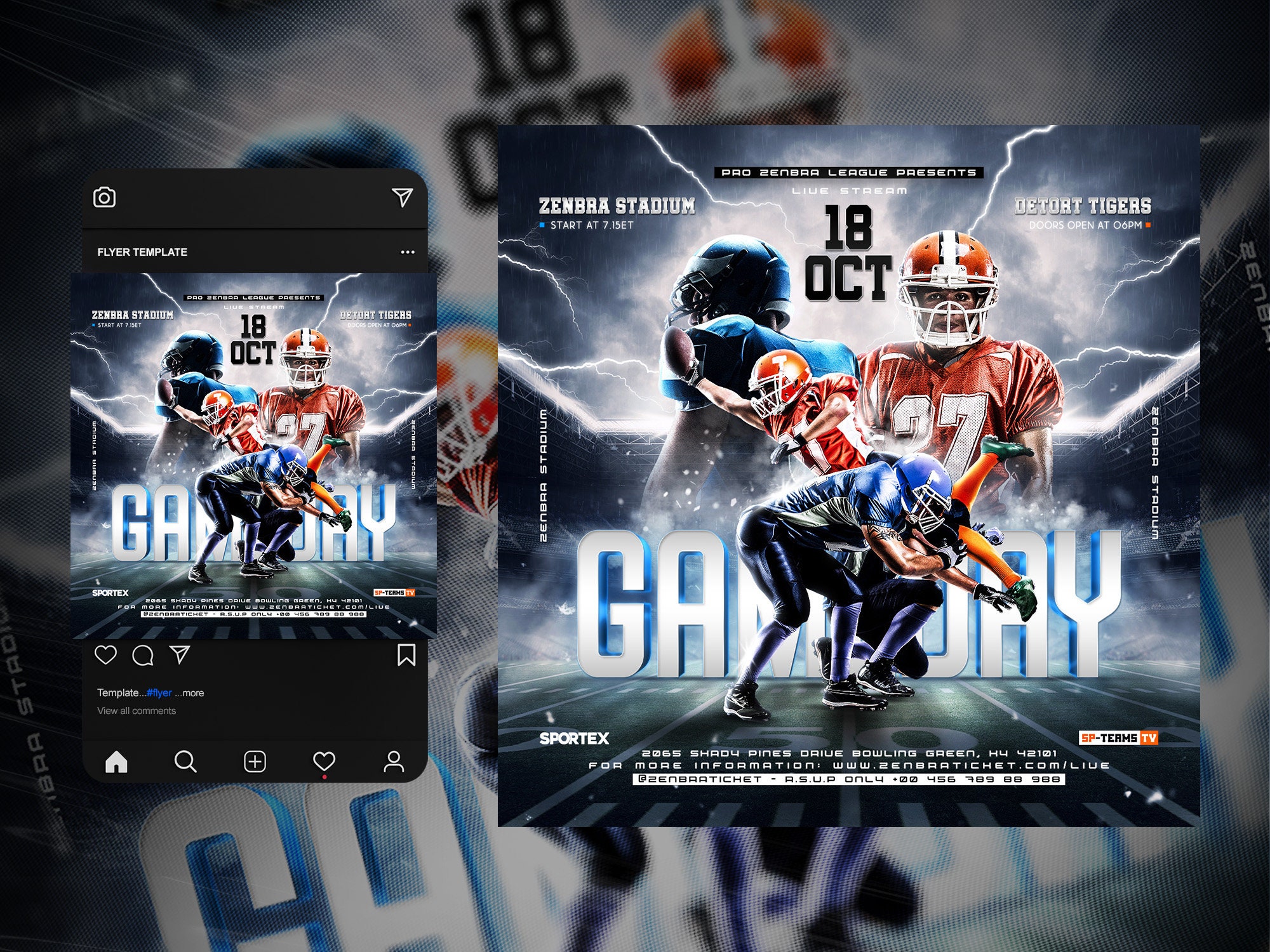 Game Day Football Flyer Template, Event Flyer, Football Flyer, Digital ...