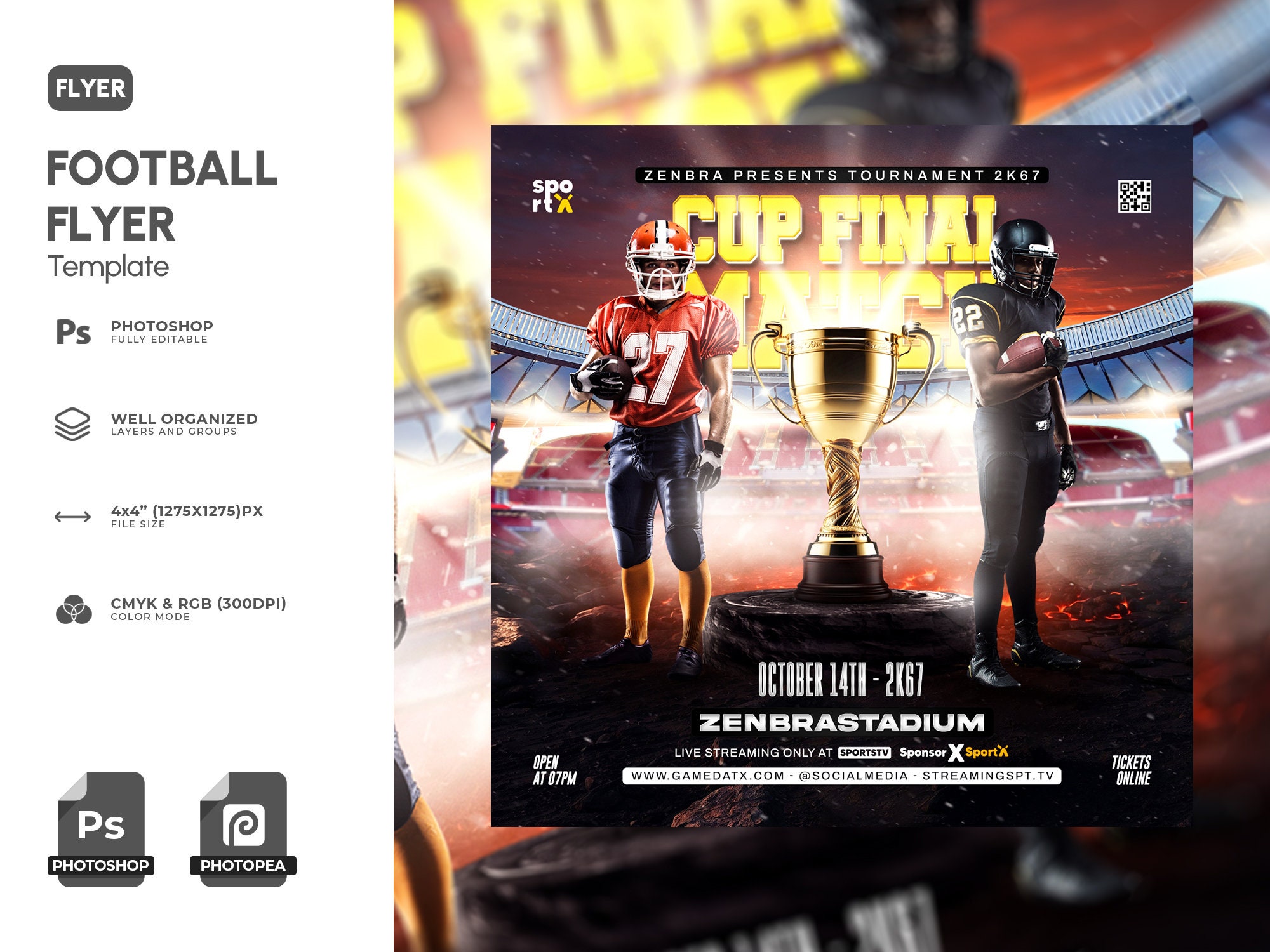 Game Day Football Flyer Template, Event Flyer, Football Flyer, Digital ...