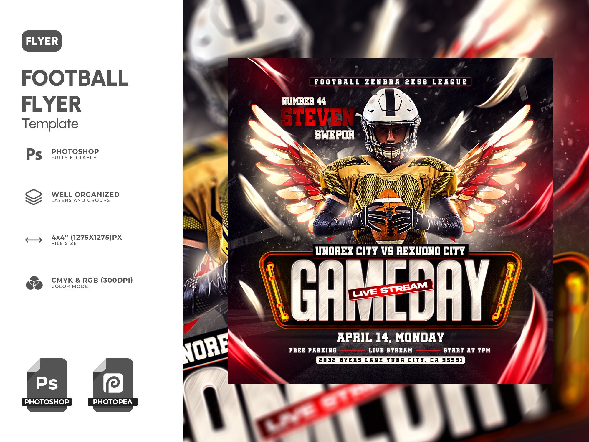 Game Day Football Flyer Template, Event Flyer, Football Flyer, Digital ...