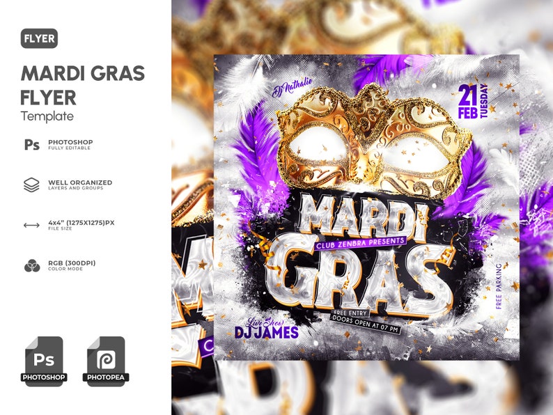 EDITABLE Mardi Gras Carnival Template, Event Flyer, Night Club Invite ...