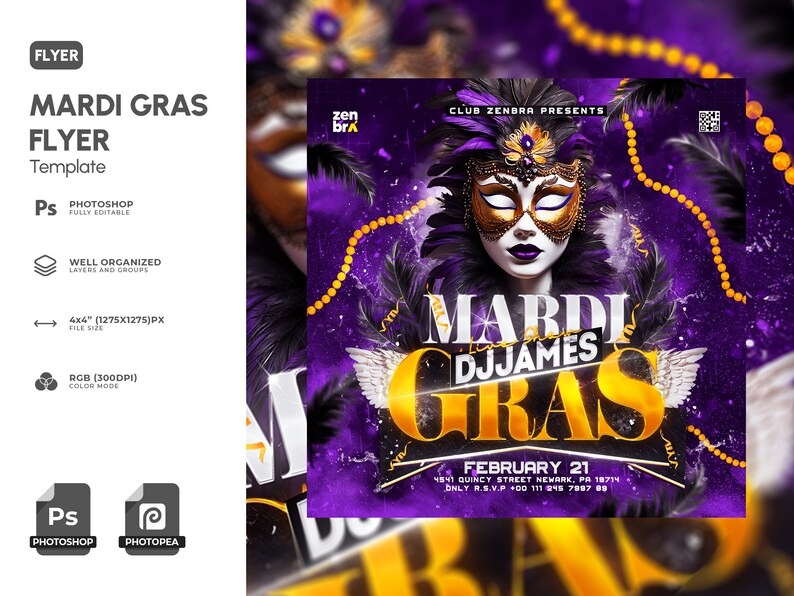EDITABLE Mardi Gras Carnival Template, Event Flyer, Night Club Invite ...