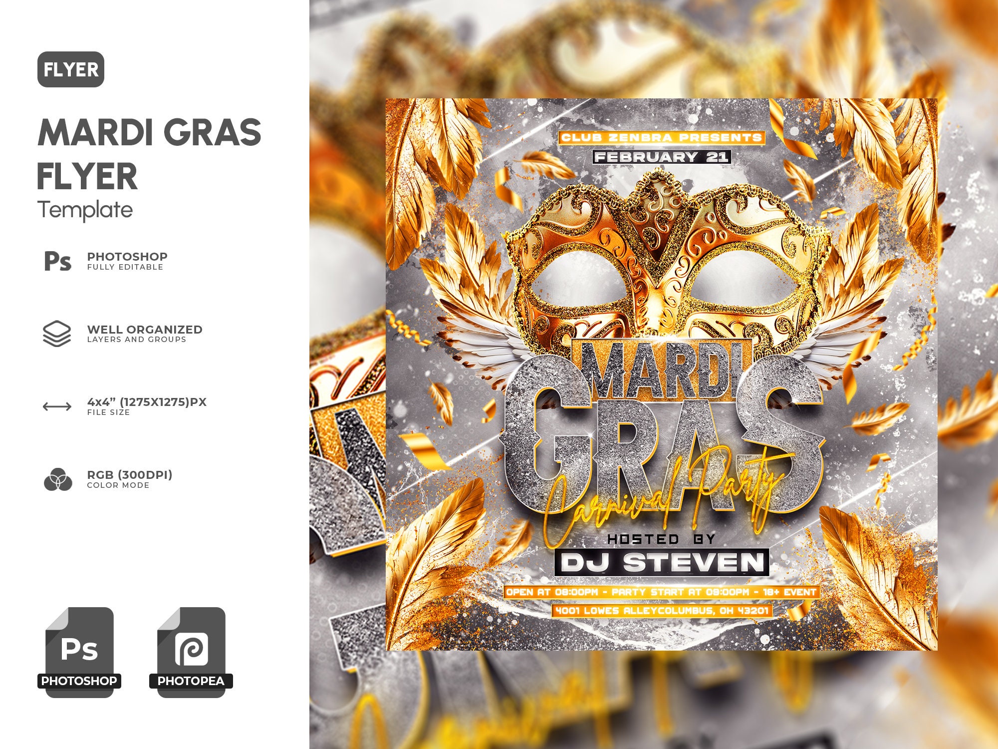 EDITABLE Mardi Gras Carnival Template, Event Flyer, Night Club Invite ...