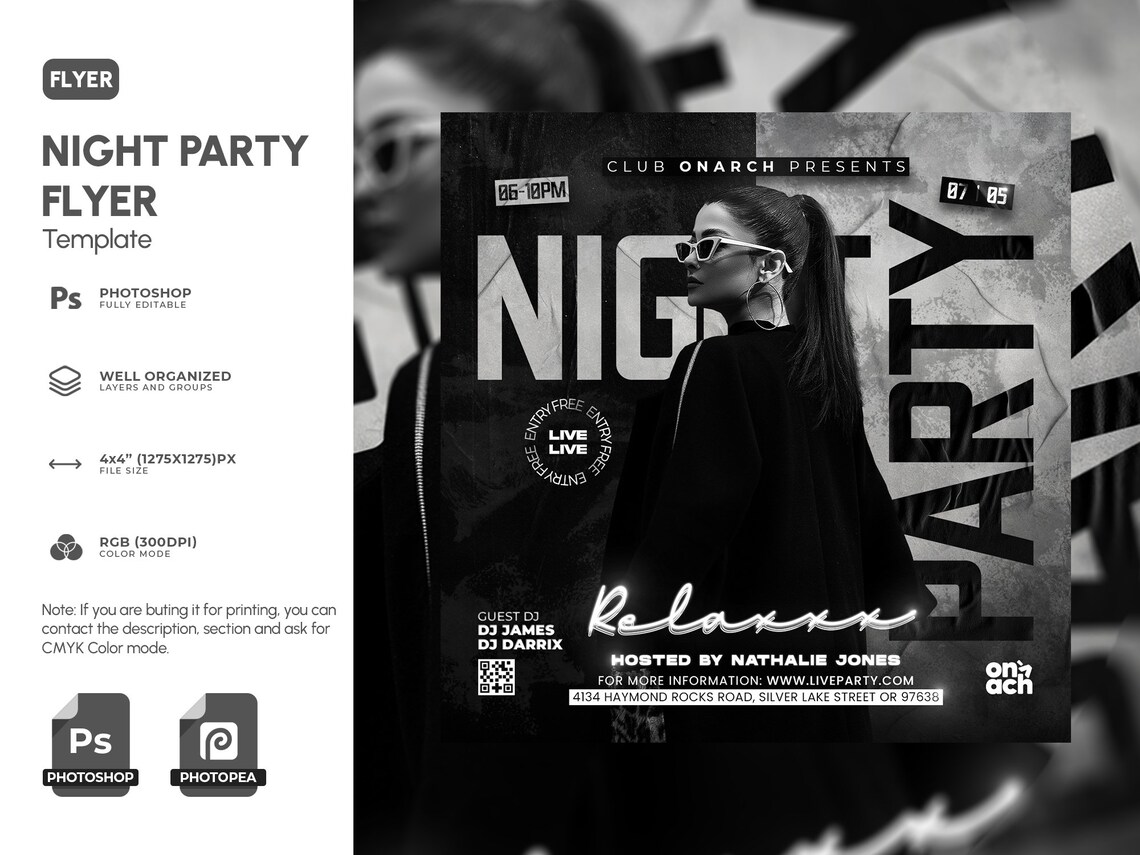 EDITABLE Club Flyer Template, Event Flyer, Night Club Invite Flyer, DJ ...