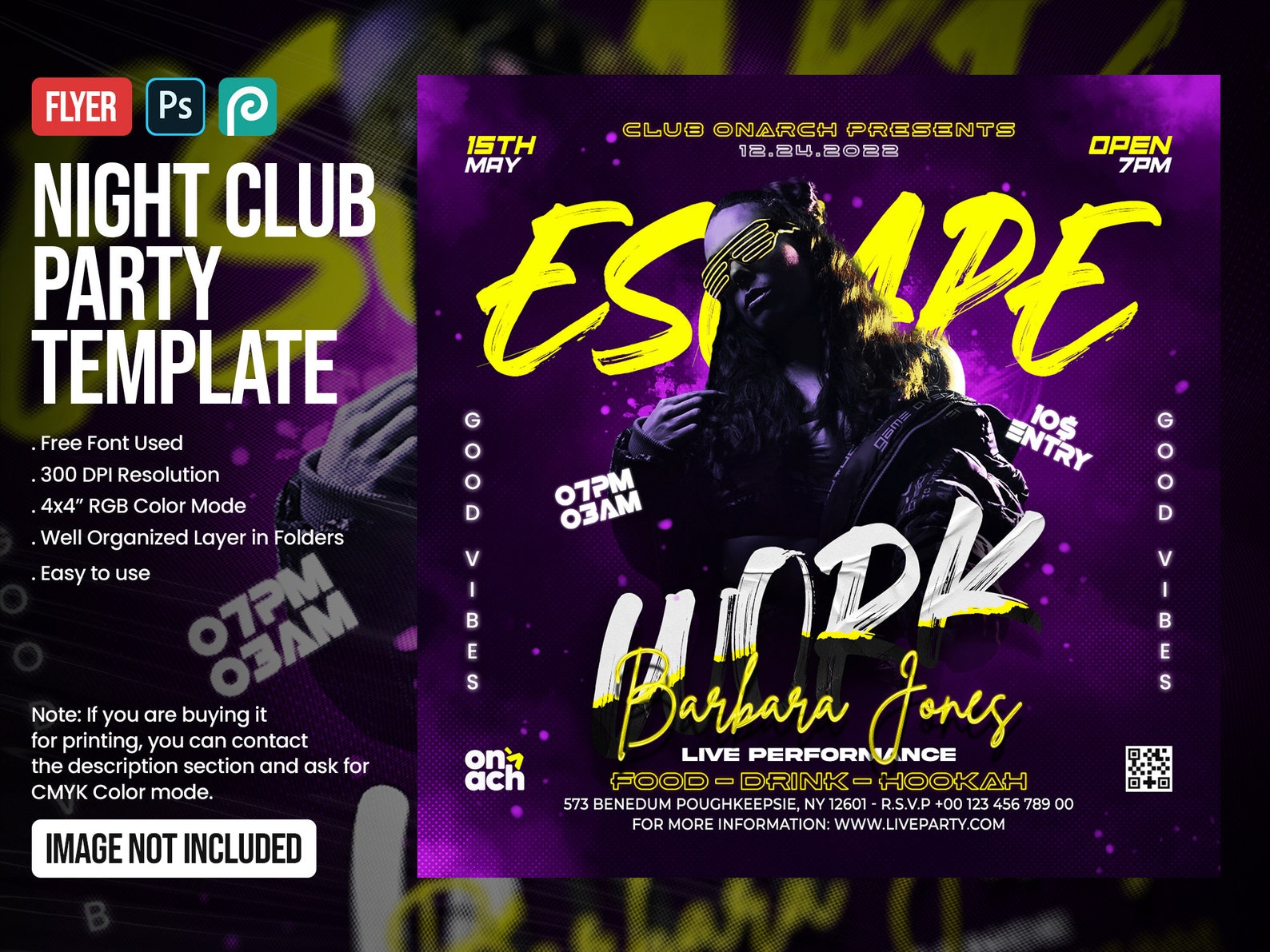 EDITABLE Club Flyer Template, Event Flyer, Night Club Invite Flyer, DJ ...
