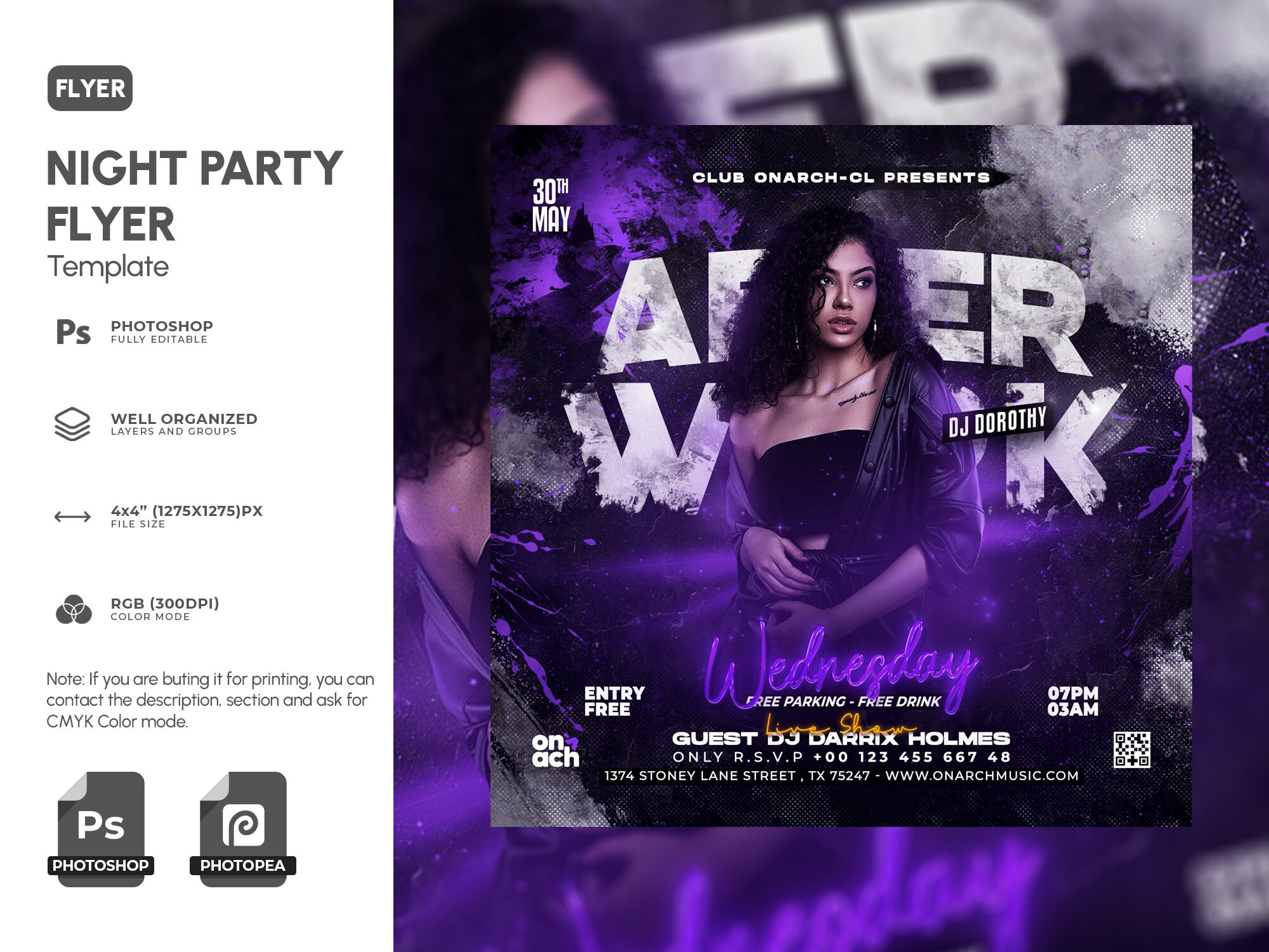 EDITABLE Club Flyer Template, Event Flyer, Night Club Invite Flyer, DJ ...