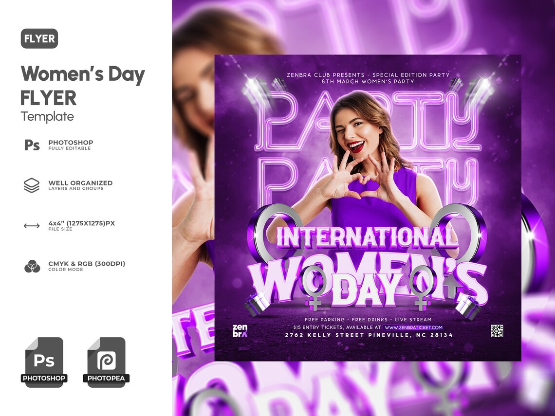 EDITABLE Women's Day Club Flyer Template, Event Flyer, Women's Day, DJ ...