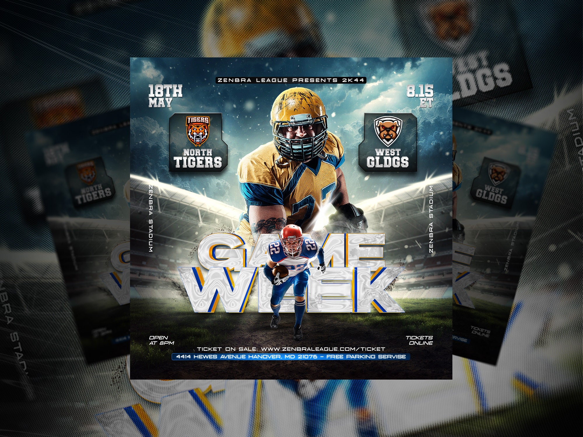 Game Day Football Flyer Template, Event Flyer, Football Flyer, Digital ...