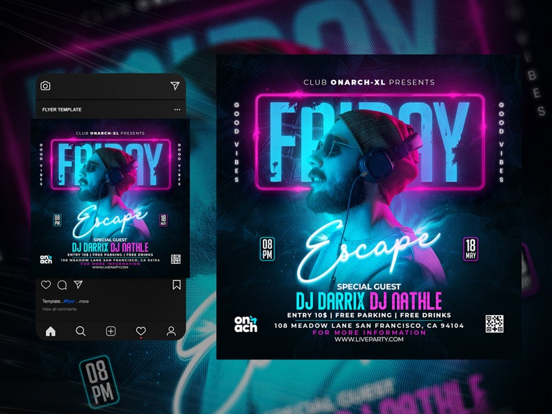 EDITABLE Club Flyer Template, Event Flyer, Night Club Invite Flyer, DJ ...