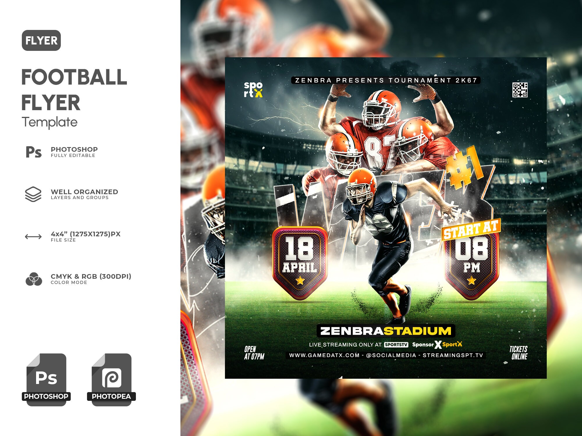 Game Day Football Flyer Template, Event Flyer, Football Flyer, Digital ...
