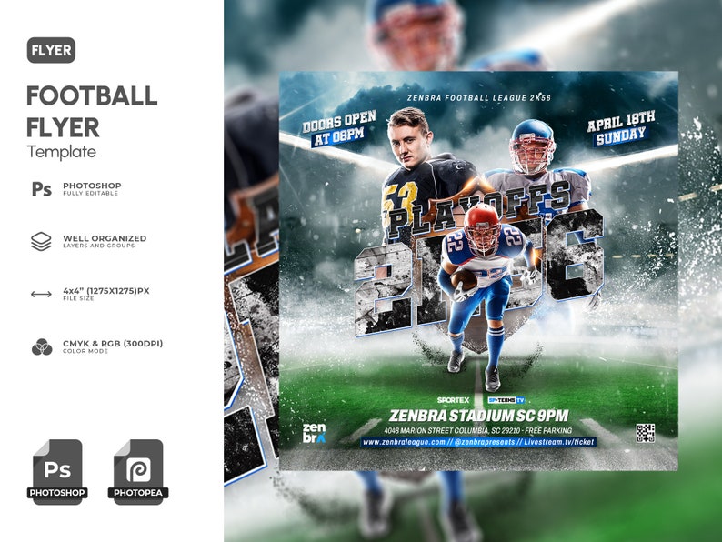 Game Day Football Flyer Template, Event Flyer, Football Flyer, Digital ...