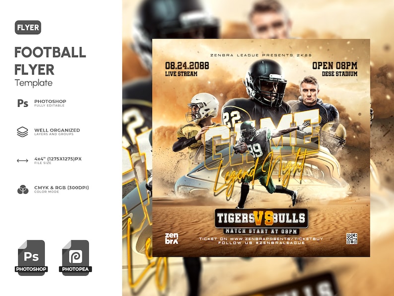 Game Day Football Flyer Template, Event Flyer, Football Flyer, Digital ...