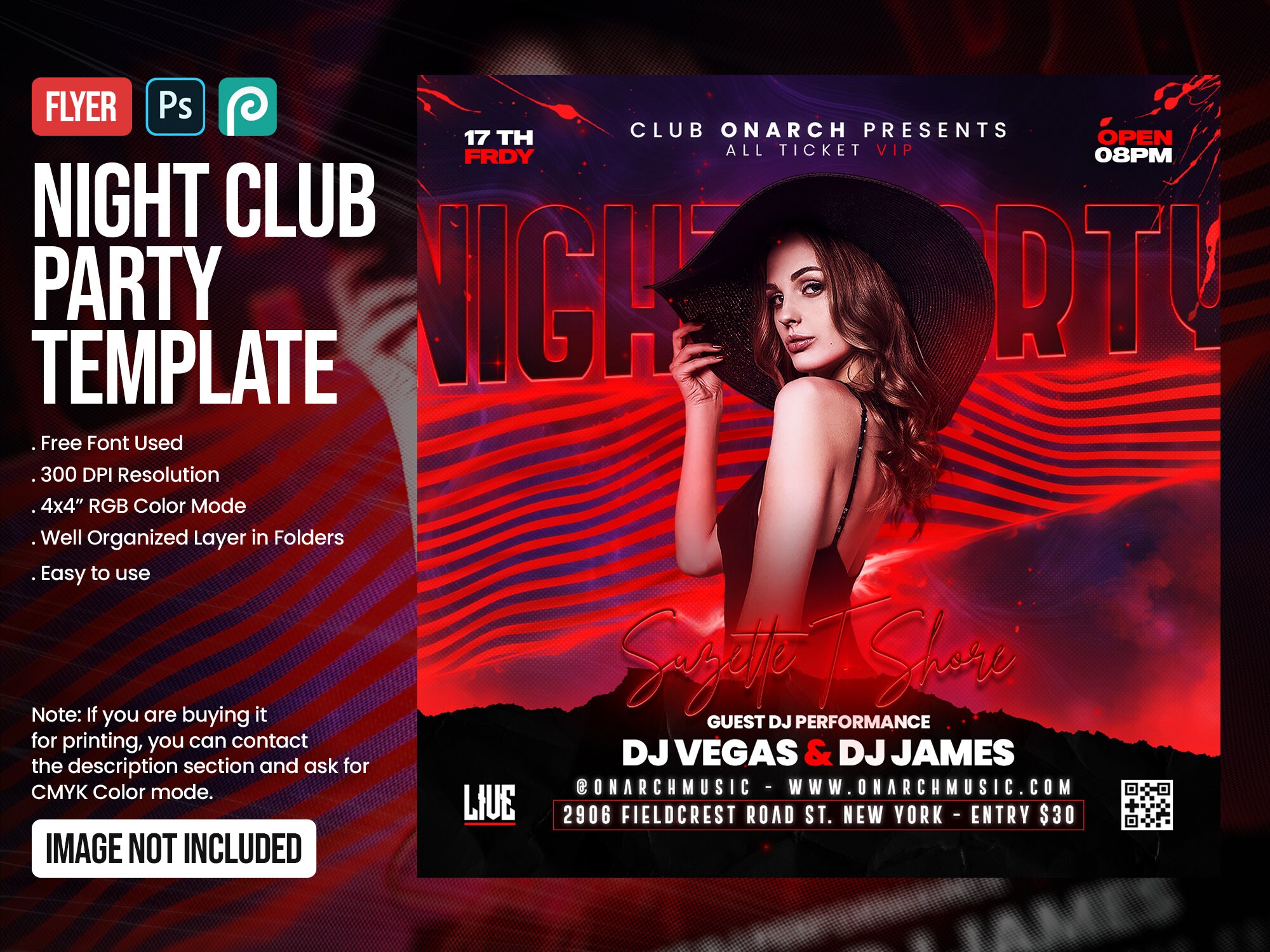 EDITABLE Club Flyer Template, Event Flyer, Night Club Invite Flyer, DJ ...