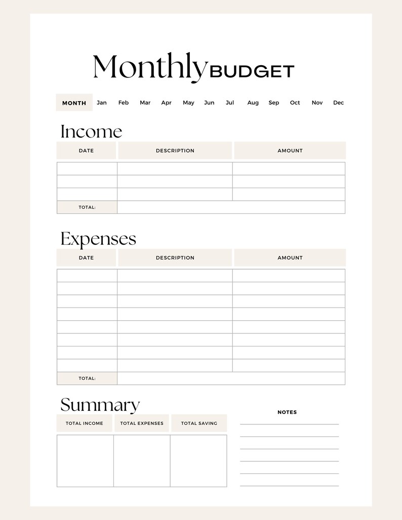 Digital Budget Planner, Budget Template, Monthly Budget, Printable and ...