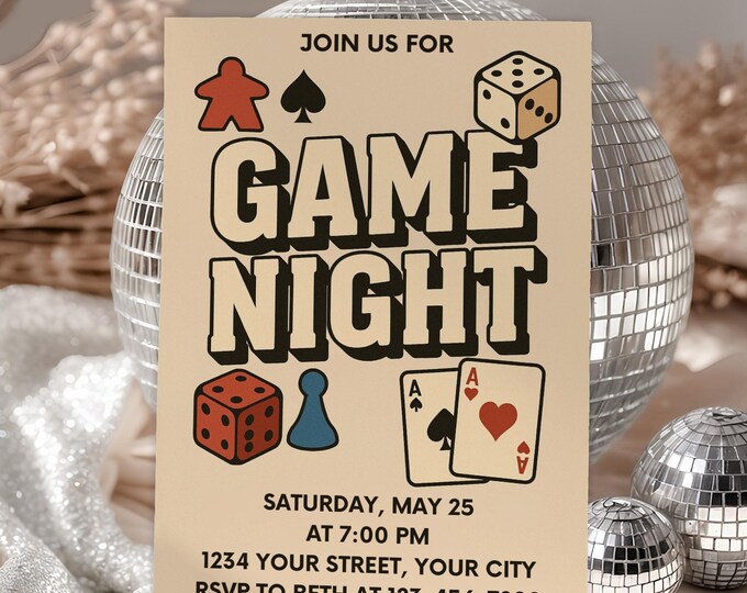 Retro Game Night Invitation: Printable Family Party Flyer (digital ...