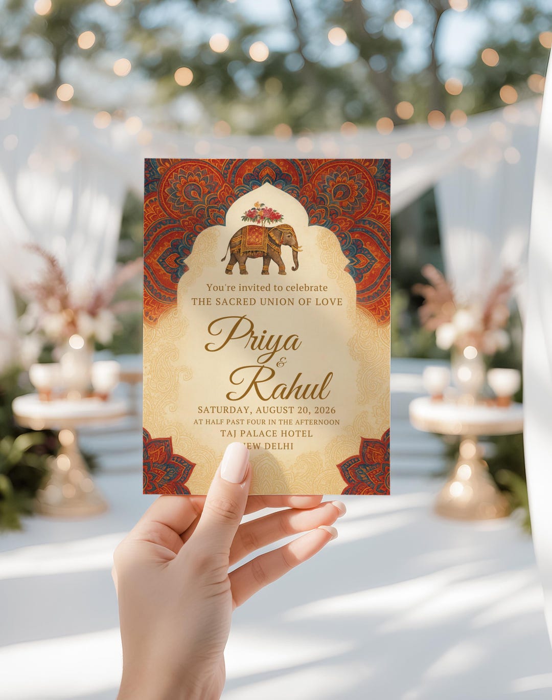 Royal Elephant Mandala Indian Wedding Invitation: Editable Hindu ...