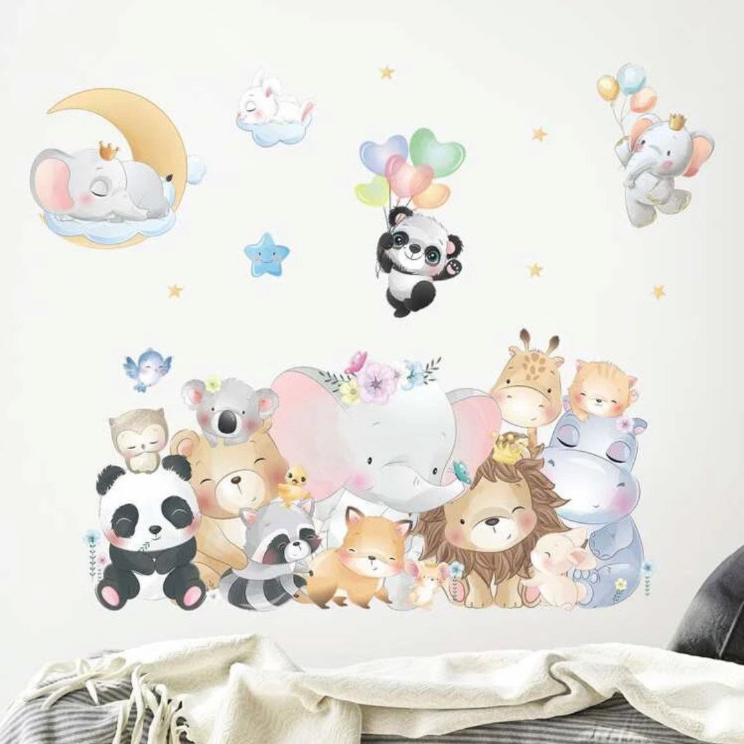 Jungle Animal Wall Decal Cartoon Animals Nursery Kids Bedroom Sticker ...