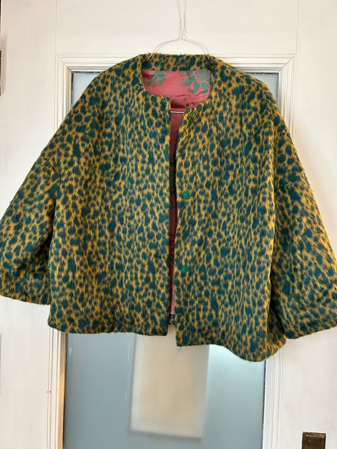 Vintage Blue and Green Leopard Faux Fur Jacket - Etsy