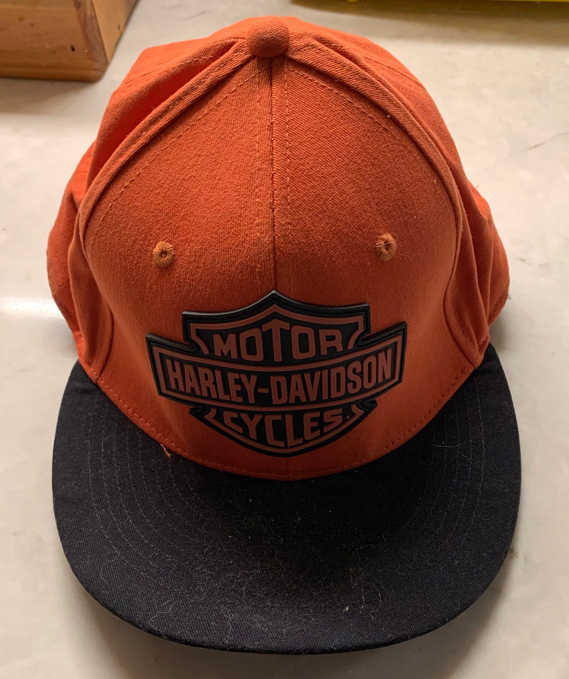 Harley Davidson Orange Fitted Flat Brim Hat Shield Size XL - Etsy