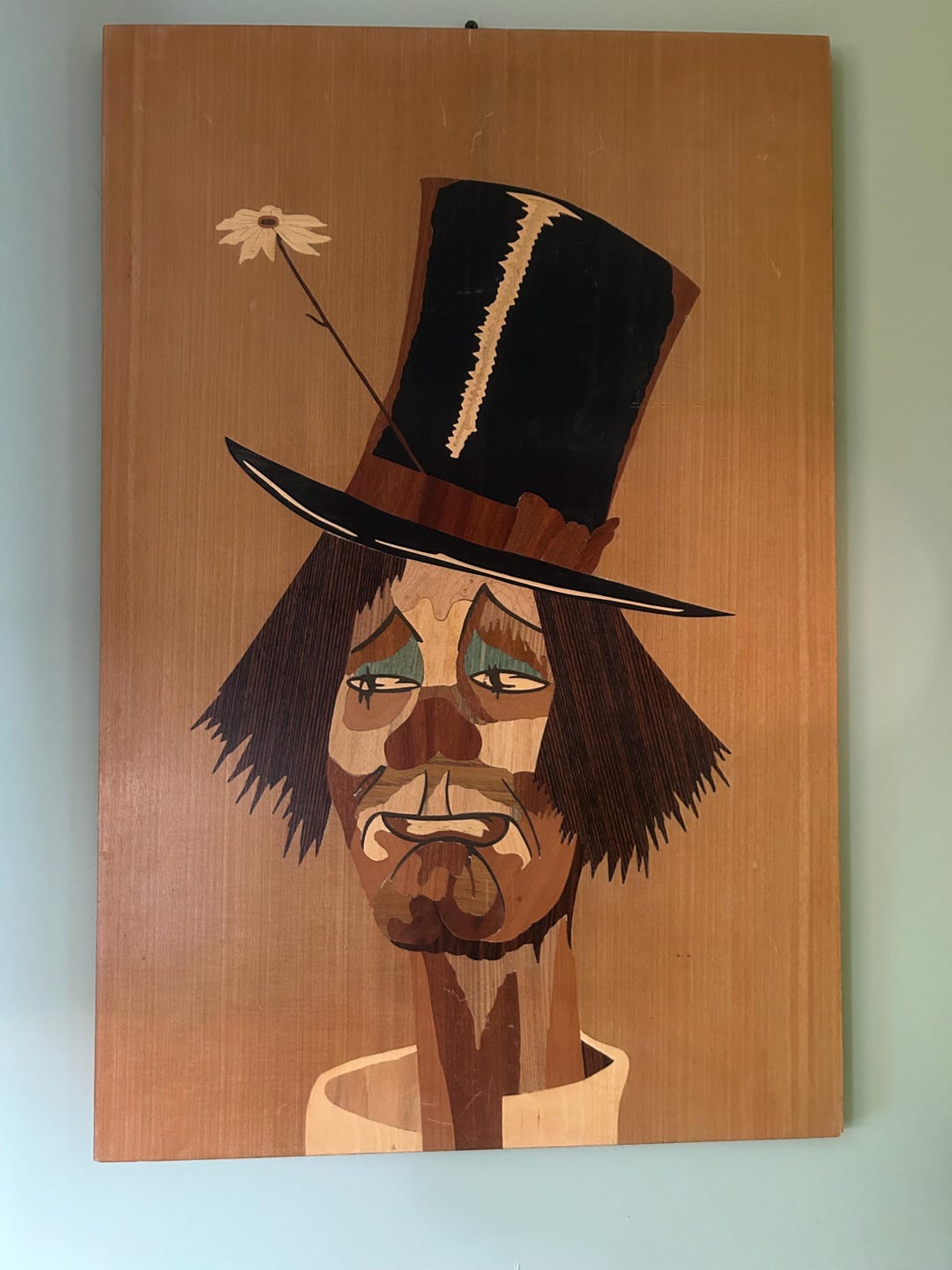 Italian Inlay Marquetry Panel Sad Clown Face Wood Portrait Picture Wall ...