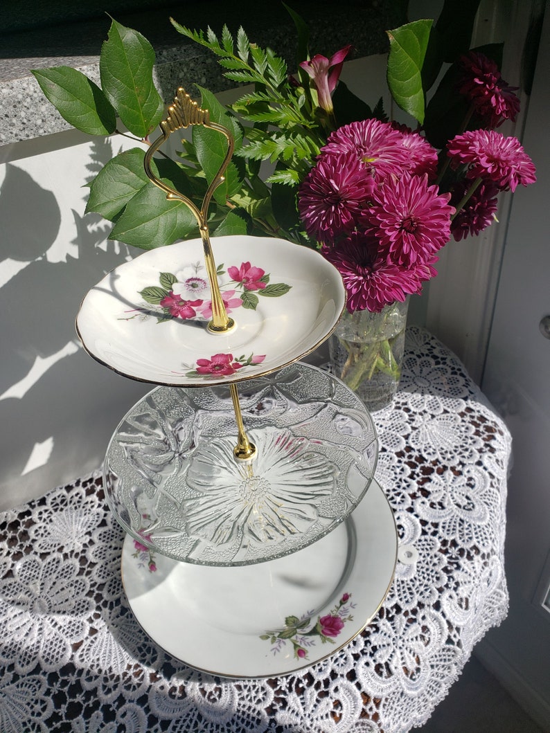 Handcrafted and Upcycled 3 Tier Cake Stand, Vintage Inspired White ...