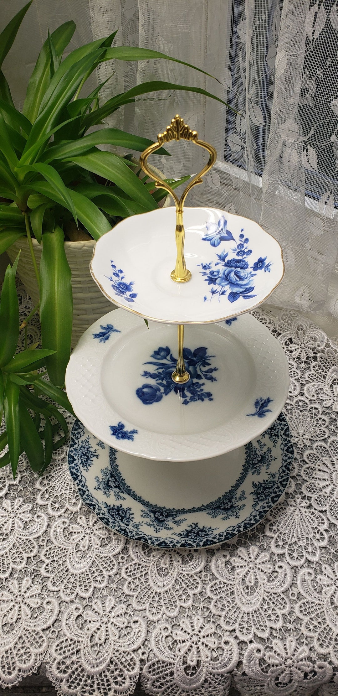 Handcrafted 3 Tier Cake Stand, Blue and White Royal Grafton Fine Bone ...