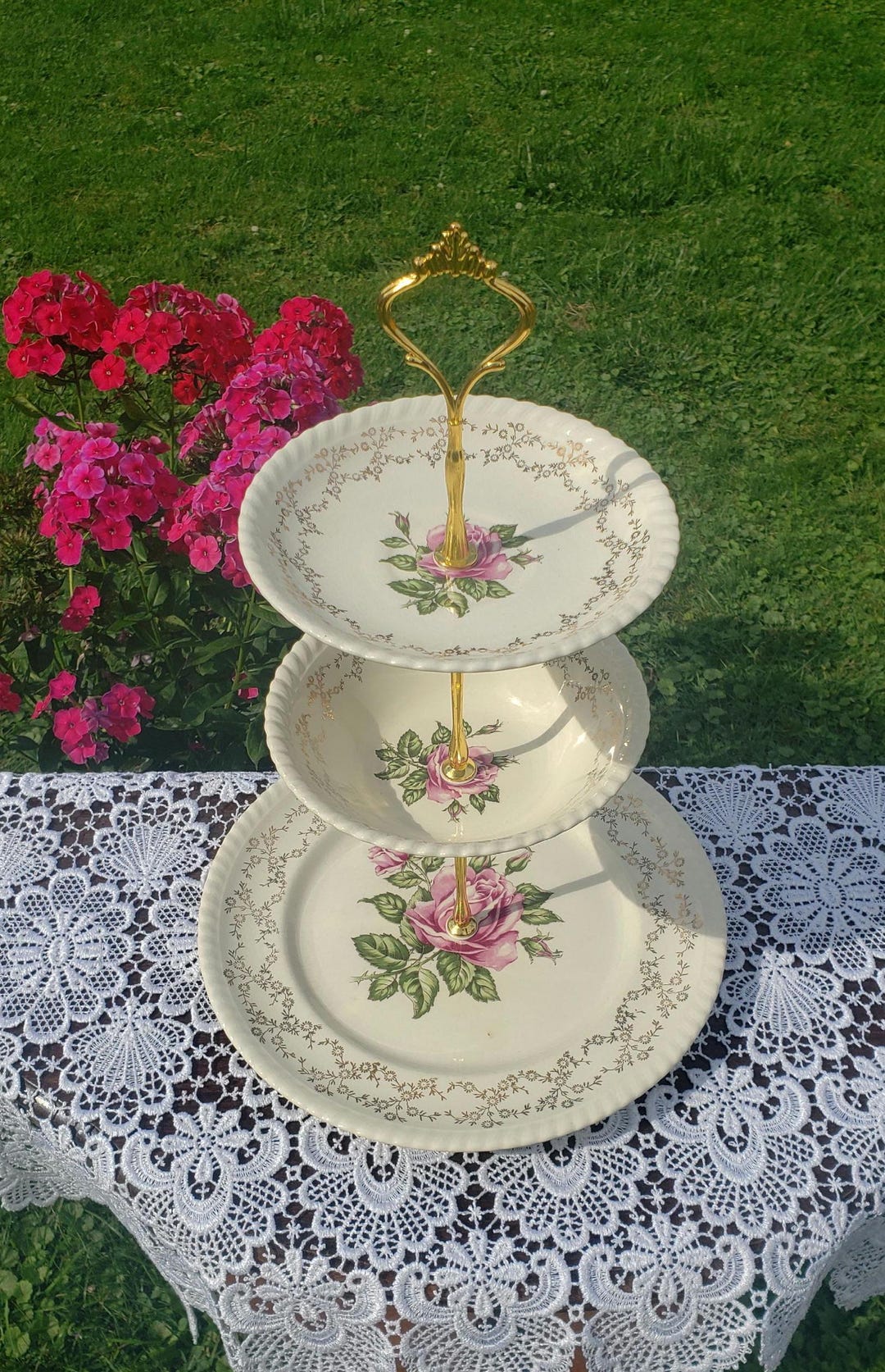 Handcrafted 3 Tier Cake Stand, British Empire Ware "rosebud 2" 1230-54 ...