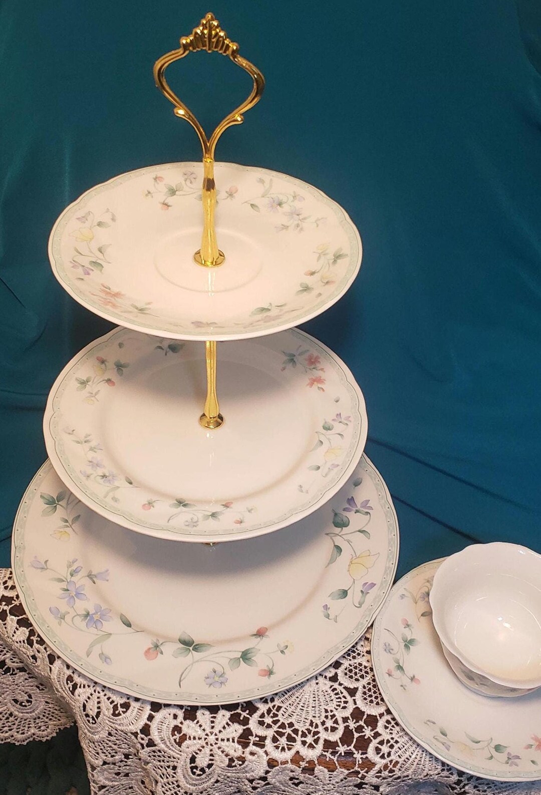 Handcrafted 3 Tier Stand & Cup and Saucer, Felicity Fine Porcelain ...