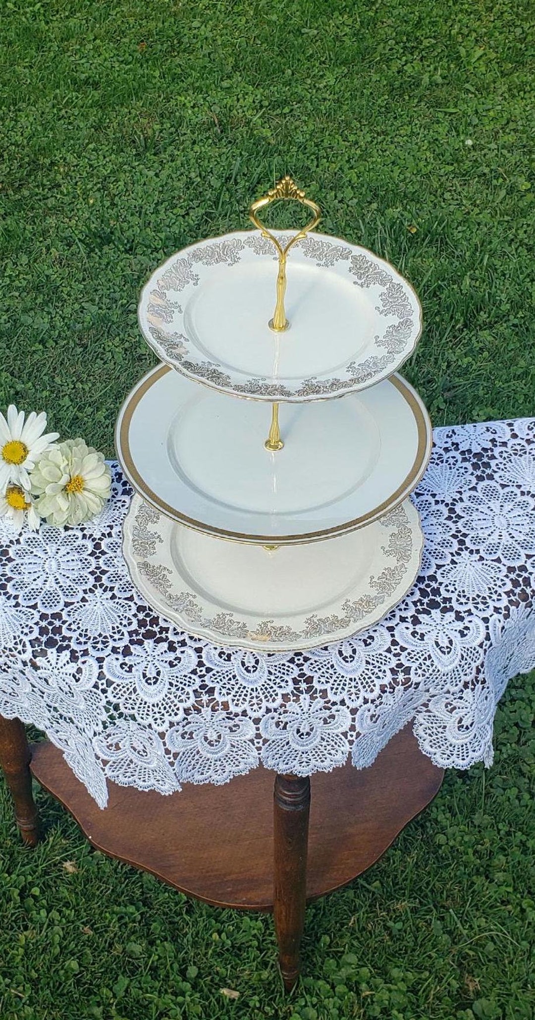 Handcrafted 3 Tier White and Gold High Tea Stand, Wm Guérin & Co France ...