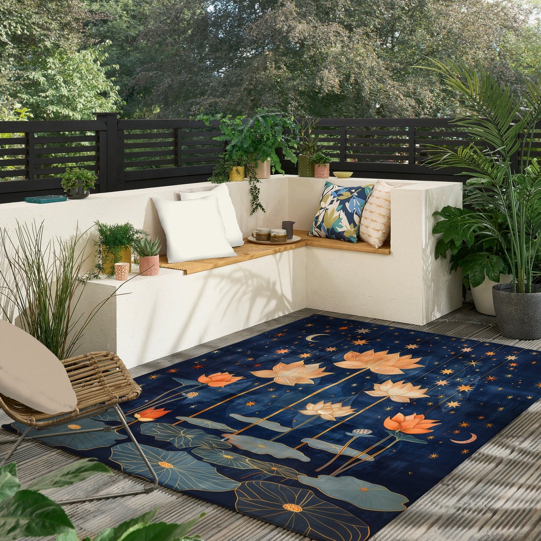 Lotus Flower Rug for Outdoors Blooming Floor Decor With Shimmering ...