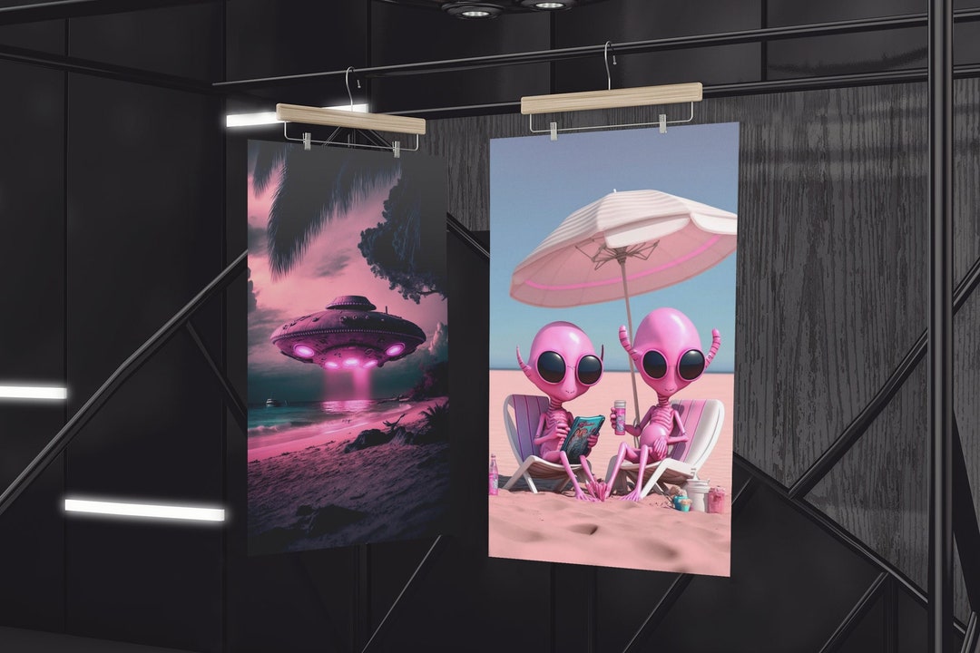 Alien Poster Printable Digital Art for Ufo Lovers Painting of Pink ...