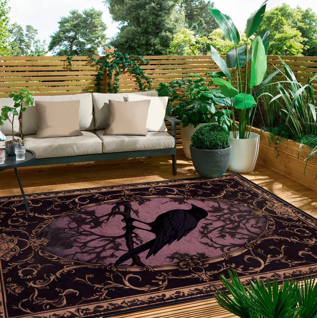 Gothic Rug for Outdoors Raven Bird Mystical Design Floor Decor With ...