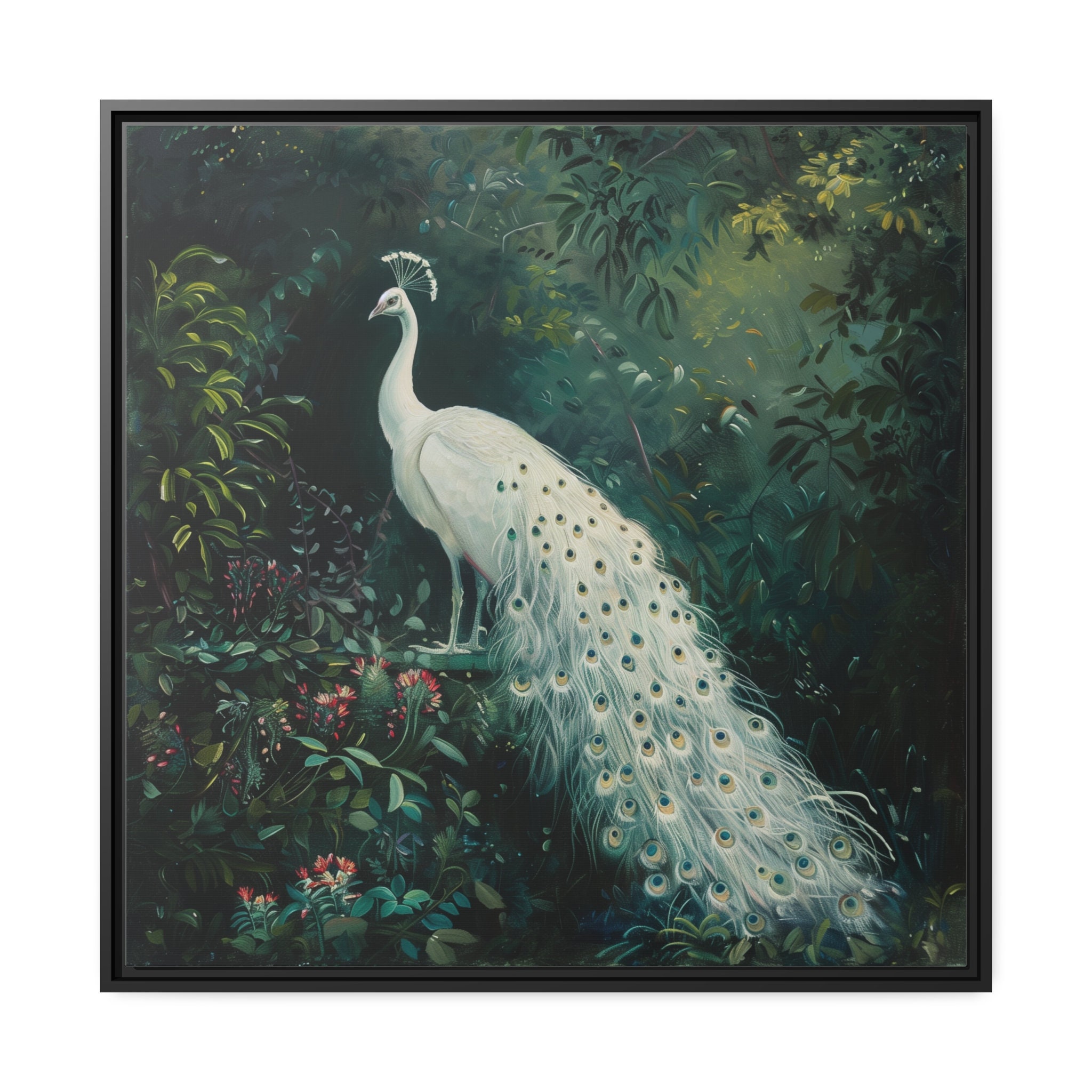 White Peacock Painting on Framed Matte Canvas for Animalistic Art ...